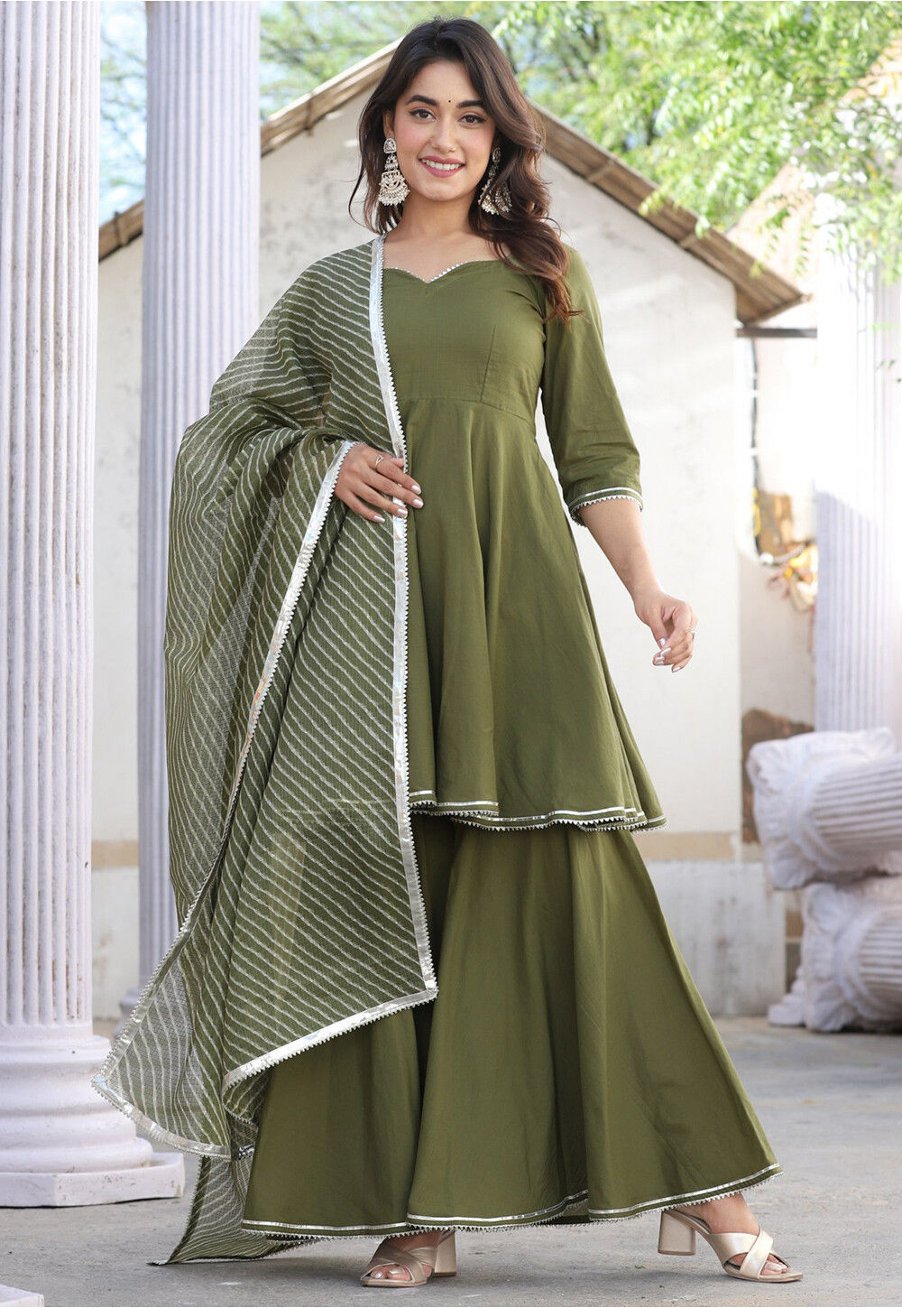 Buy Gota Lace Cotton Pakistani Suit in Olive Green Online : KXT217 ...