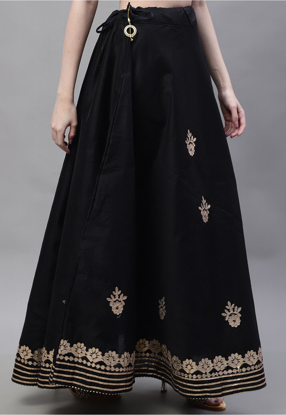Buy Gota Patti Chanderi Silk Skirt in Black Online : BRJ919 - Utsav Fashion