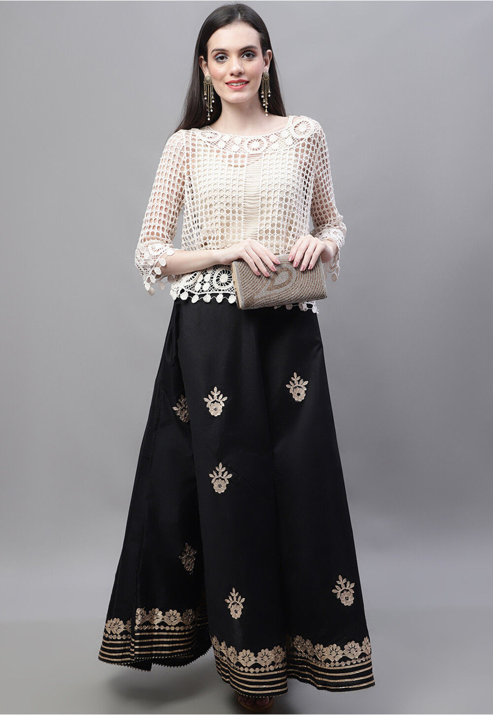 Buy Gota Patti Chanderi Silk Skirt in Black Online : BRJ919 - Utsav Fashion