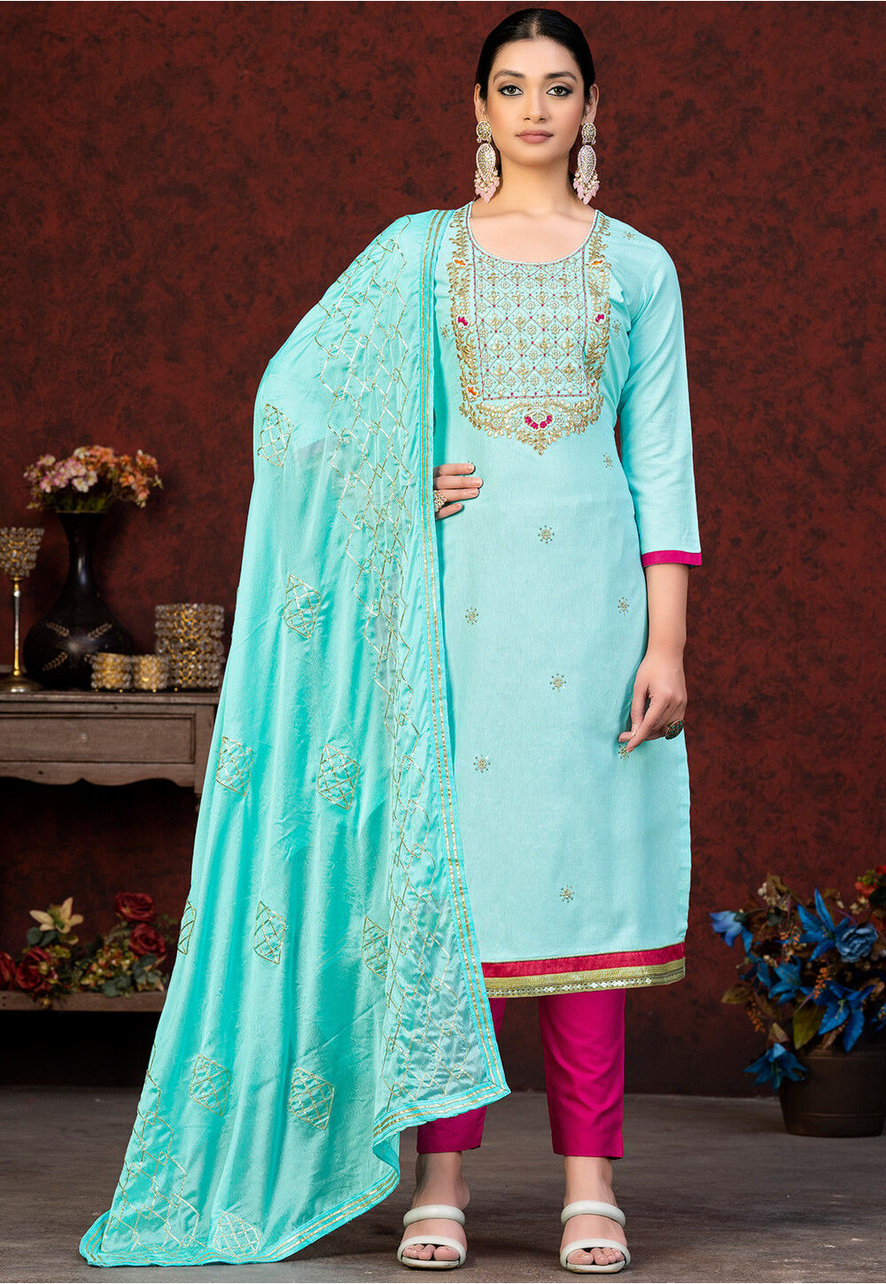 Buy Gota Patti Cotton Pakistani Suit in Light Blue Online : KYE2326 ...