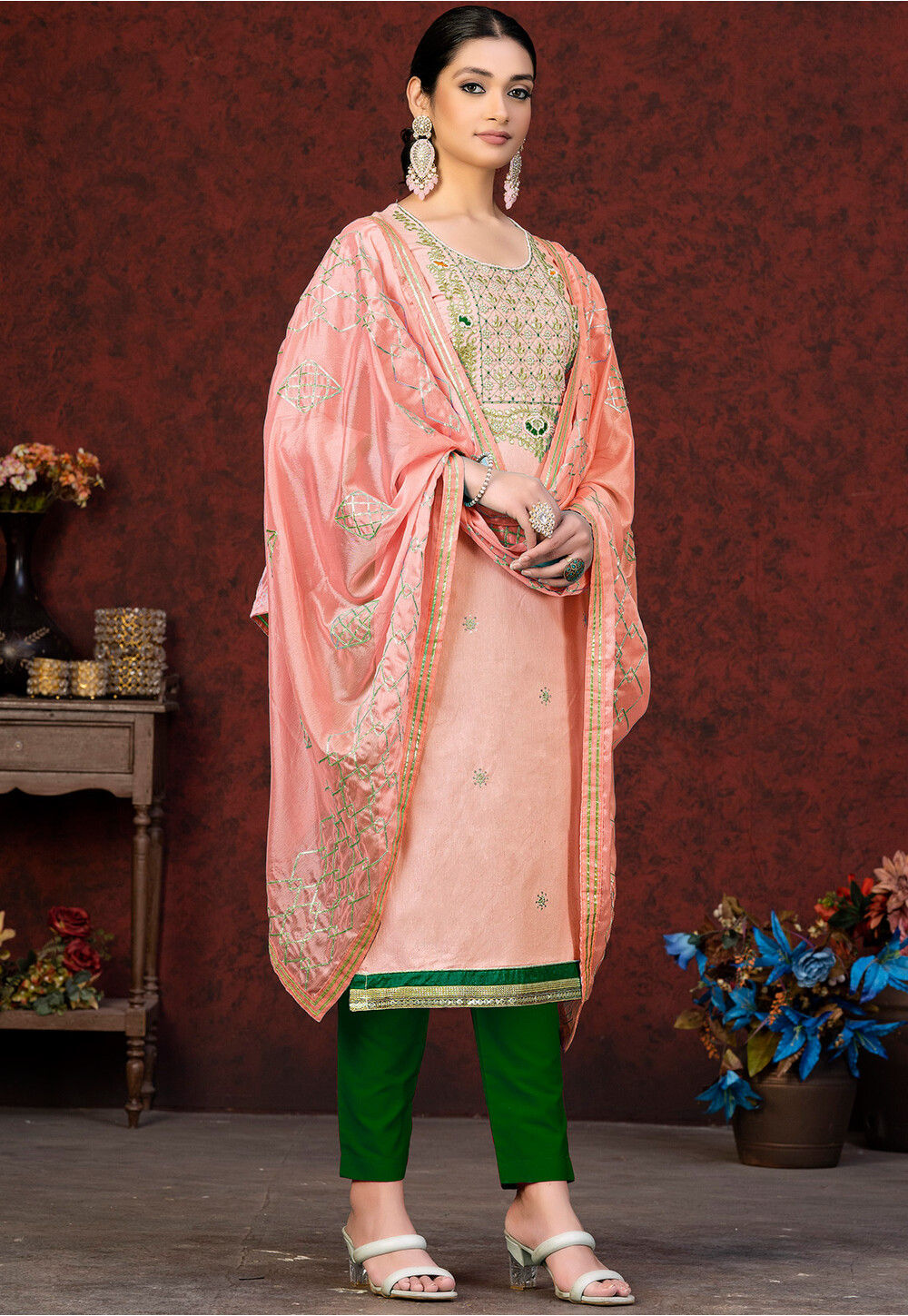 Buy Gota Patti Cotton Pakistani Suit in Peach Online : KYE2327 - Utsav ...