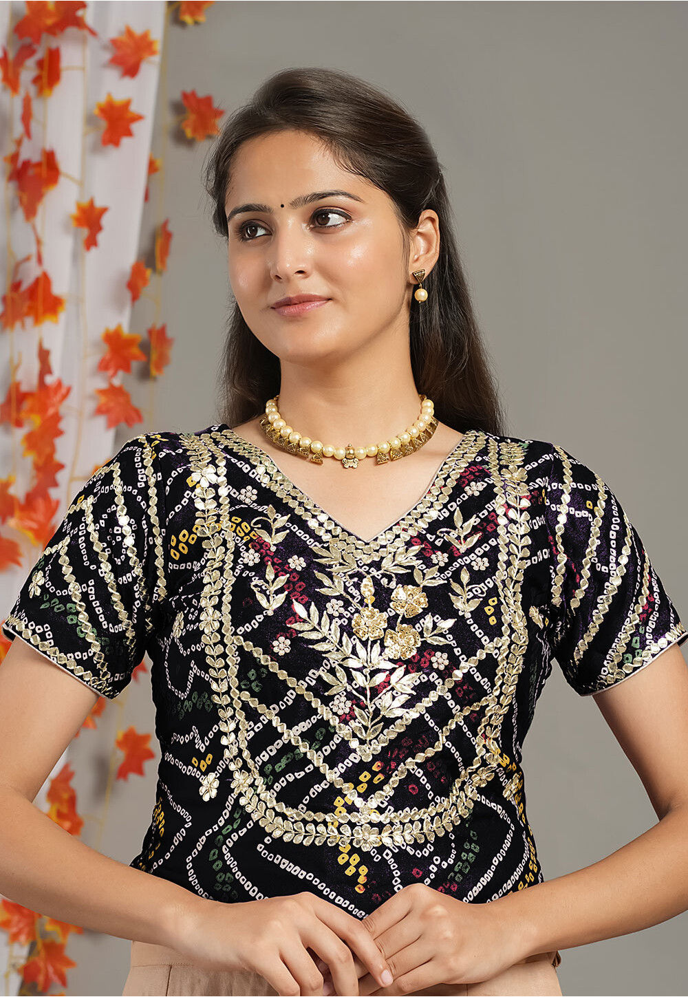 Buy Gota Patti Crepe Blouse in Black Online : DBU1078 - Utsav Fashion