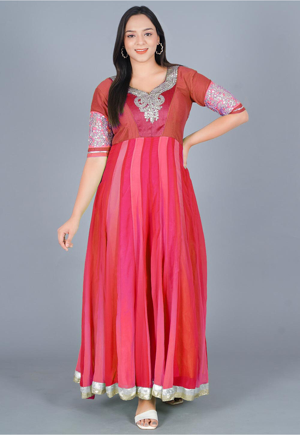 Buy Gota Patti Georgette Anarkali Kurta in Shaded Pink Online : TJW2137 ...
