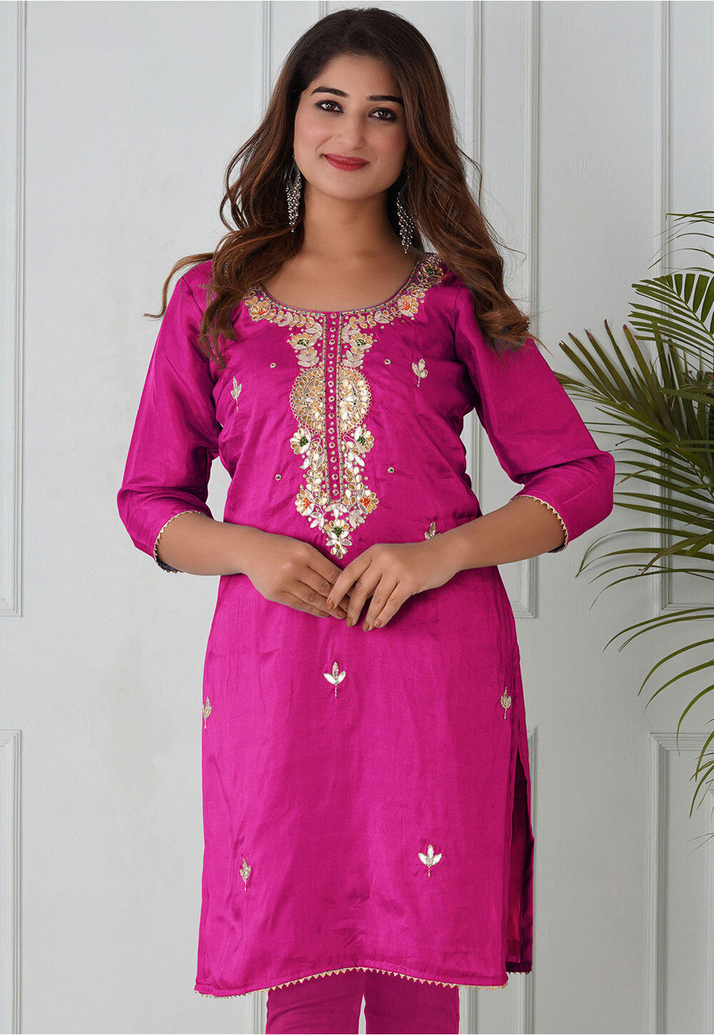 Buy Gota Patti Uppada Silk Straight Kurta in Fuchsia Online : TJW2202 ...