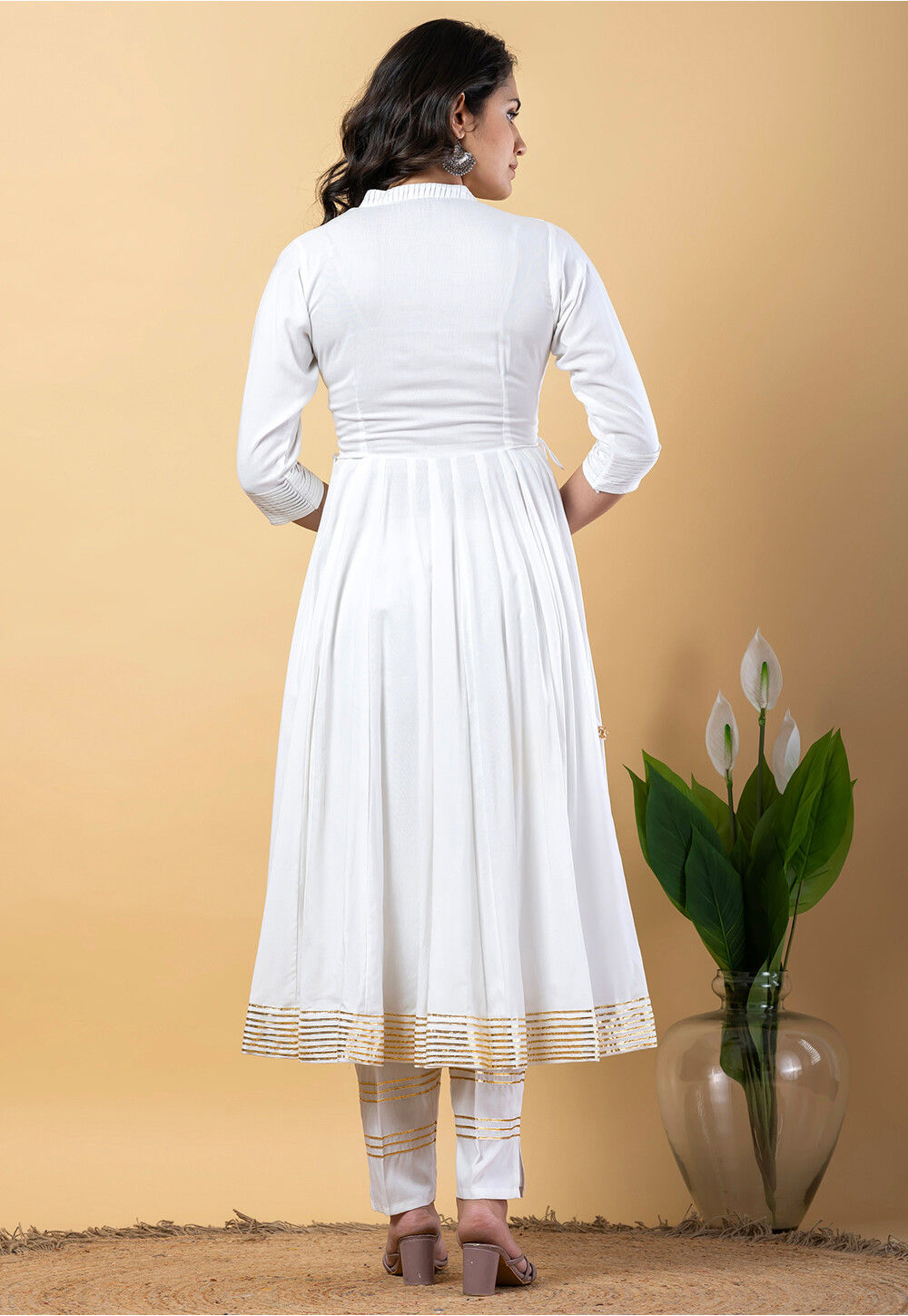 Buy Gota work Pure Rayon Front Slit Anarkali Suit in White Online ...