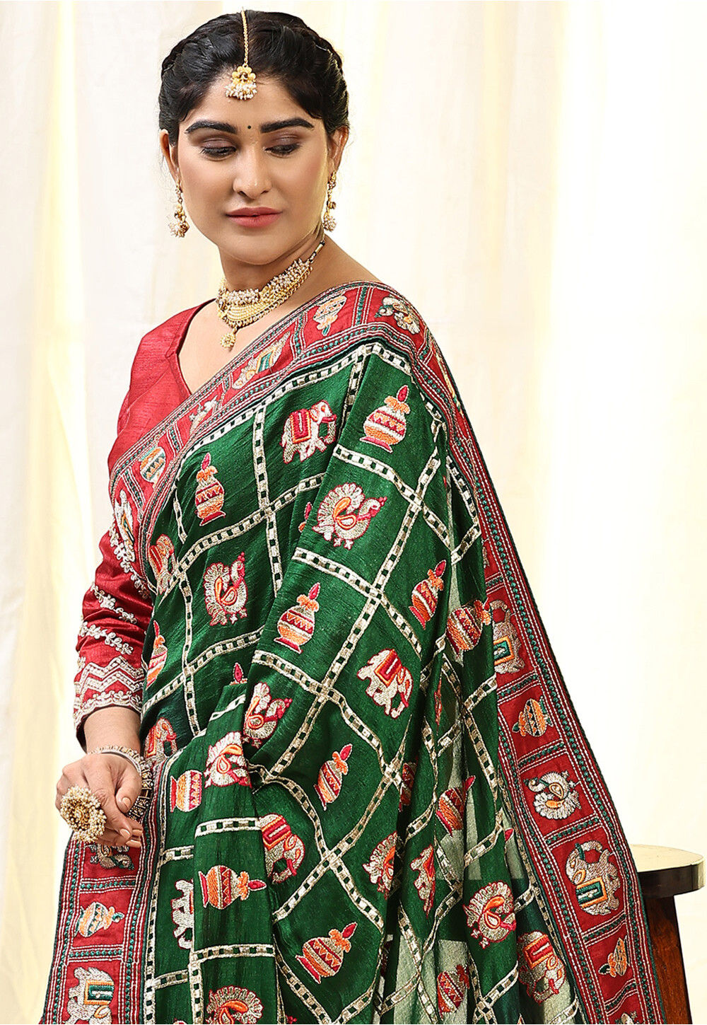 Buy Half N Half Art Silk Saree in Green and Maroon Online : SPF9102 ...