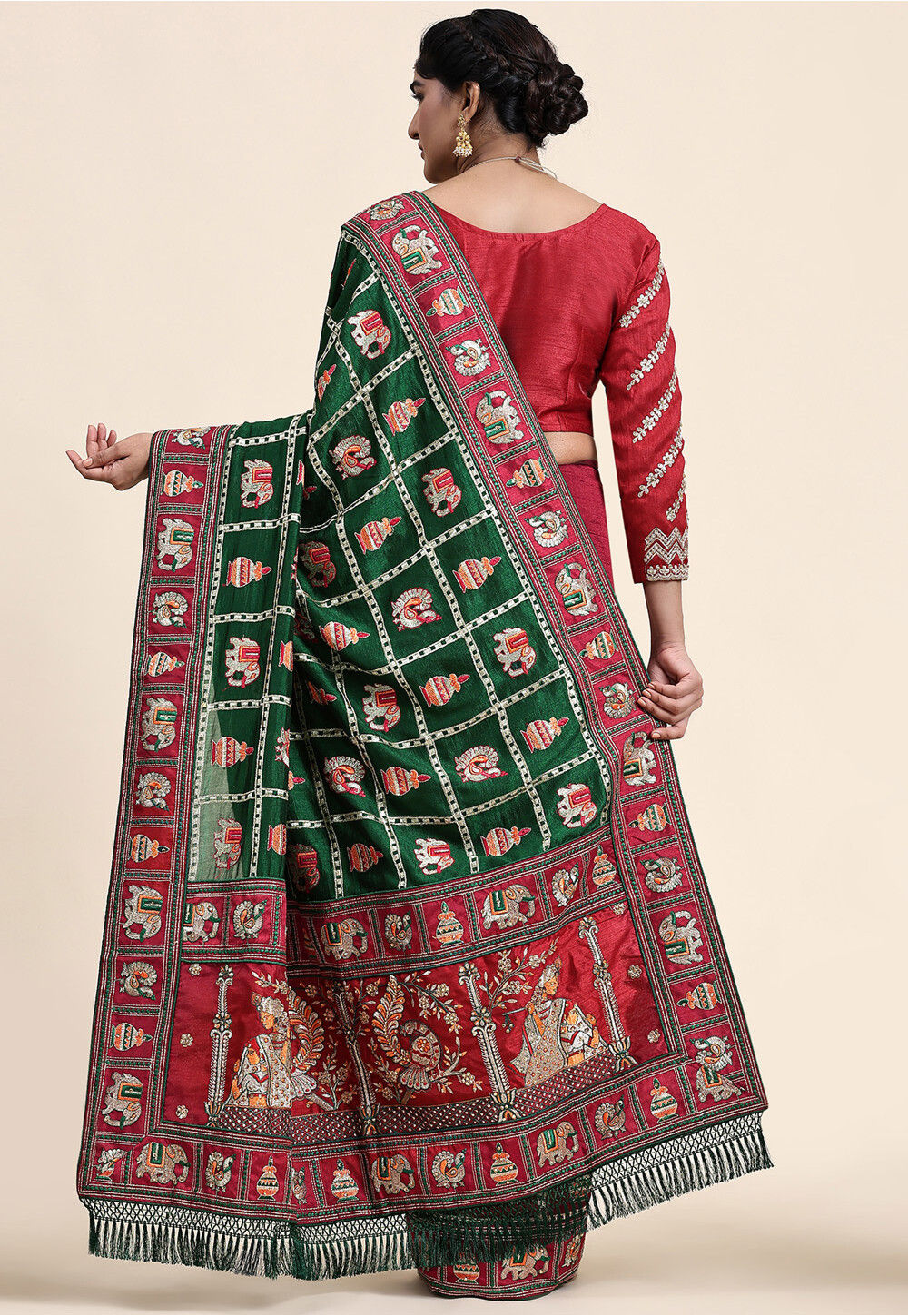 Buy Half N Half Art Silk Saree in Green and Maroon Online : SPF9102 ...