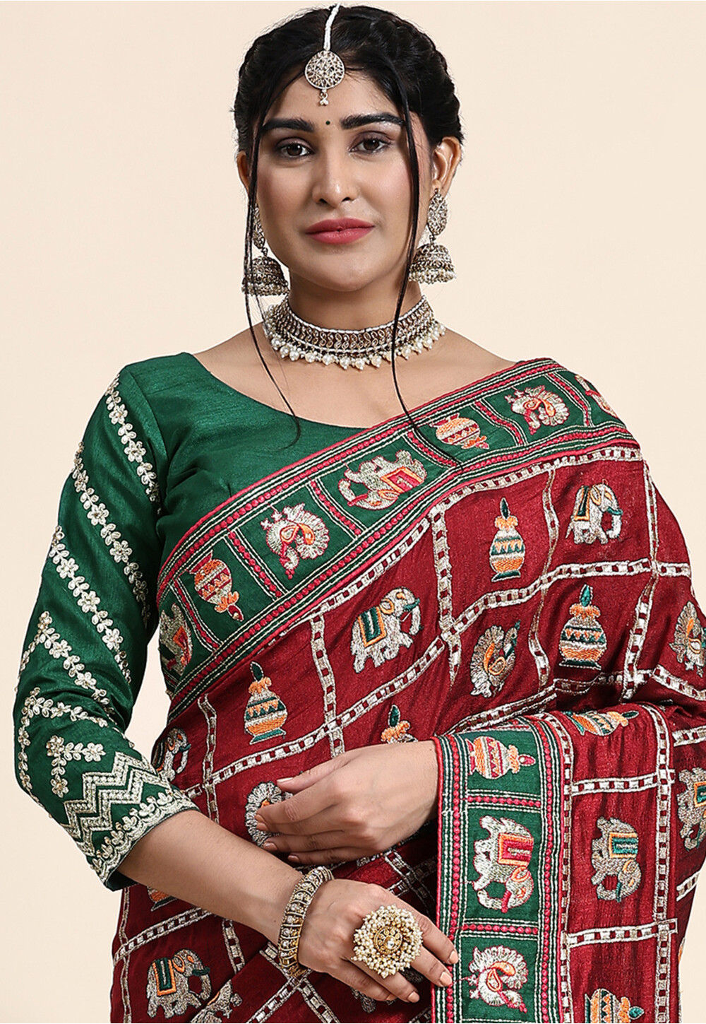 Buy Half N Half Art Silk Saree in Maroon and Green Online : SPF9103 ...