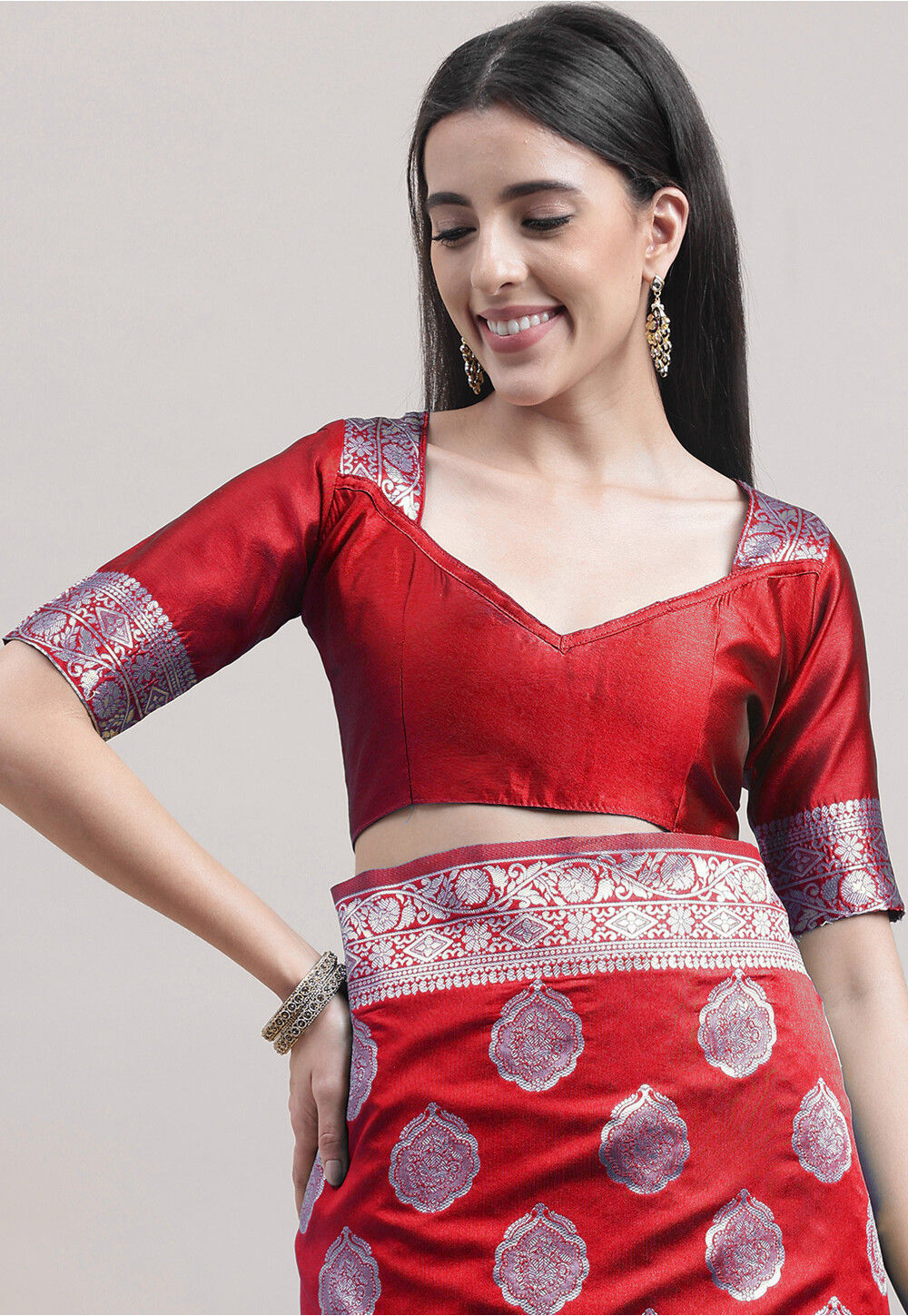Buy Half N Half Art Silk Saree in Maroon and Navy Blue Online : SZRA971 ...