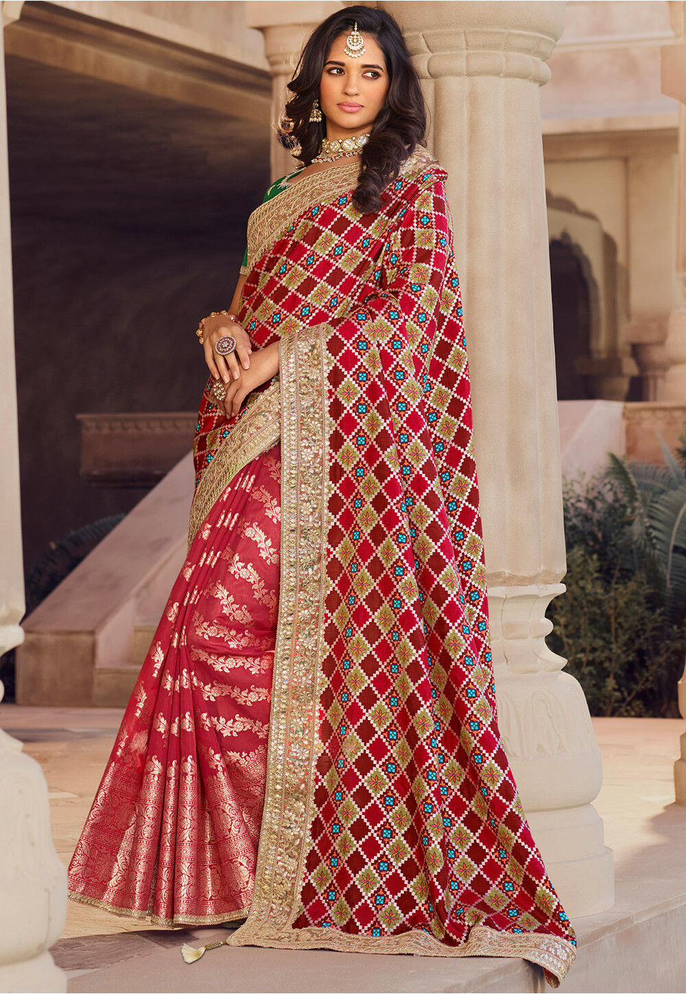 Buy Half N Half Art Silk Saree in Maroon Online : SRFA1436 - Utsav Fashion