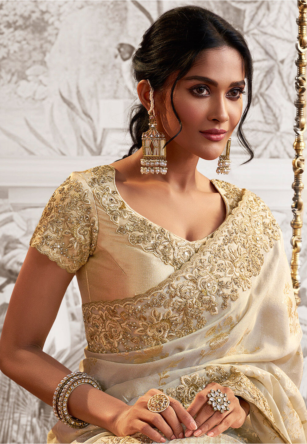 Buy Half N Half Art Silk Saree in Off White Online : SVCA100 - Utsav ...