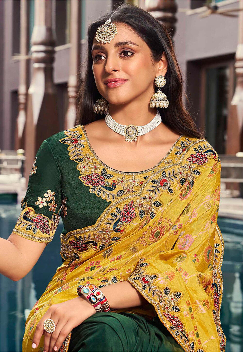 Buy Half N Half Art Silk Saree in Yellow and Green Online : SFF3324 ...