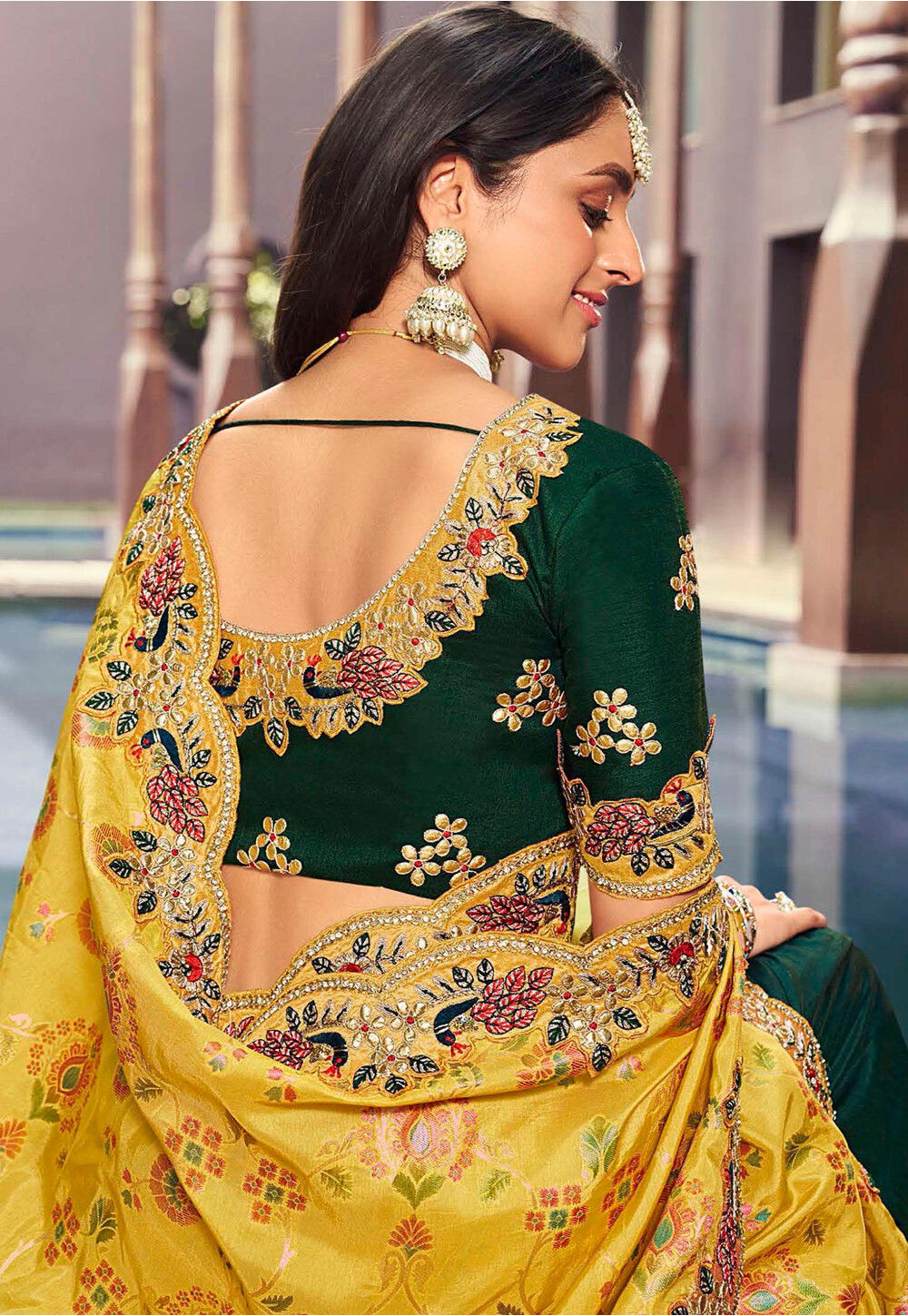 Buy Half N Half Art Silk Saree in Yellow and Green Online : SFF3324 ...