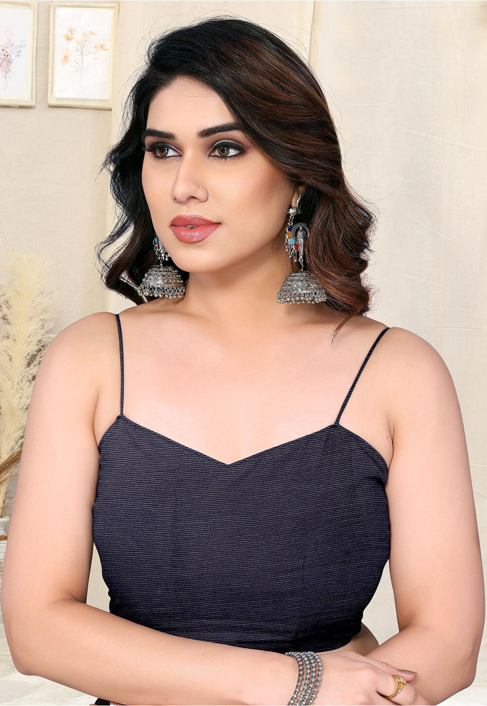 Buy Half N Half Chiffon Saree in Beige and Navy Blue Online : SJRA6450 ...