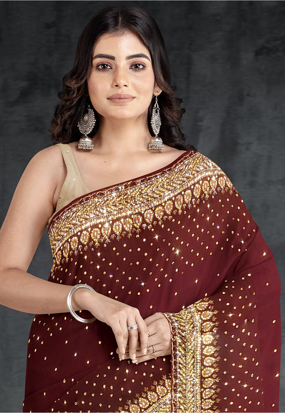 Buy Half N Half Georgette Saree in Maroon and Beige Online : SEH4101 ...
