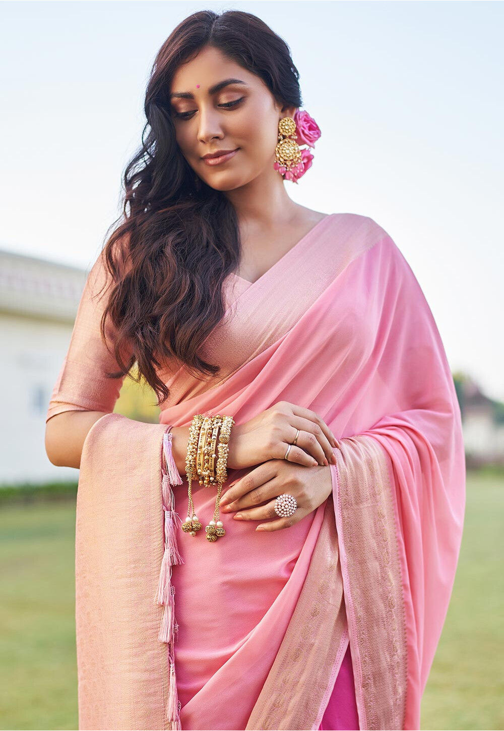 Buy Half N Half Georgette Saree in Pink Online : SPF10017 - Utsav Fashion
