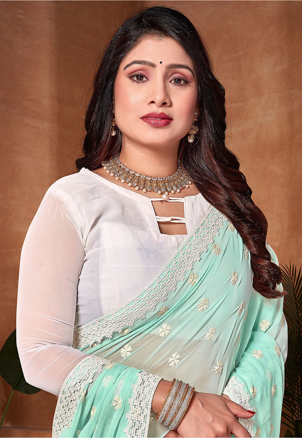 Buy Half N Half Georgette Saree in Sky Blue and Off White Online ...