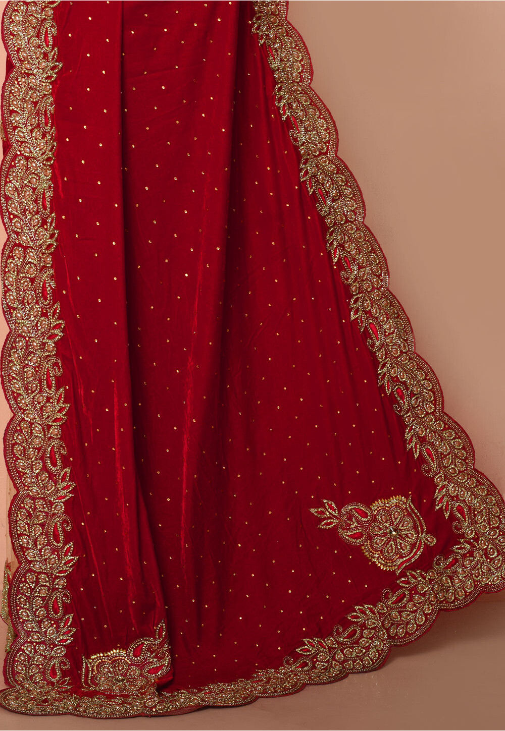 Buy Half N Half Velvet Saree in Red and Pastel Orange Online : SEH4533 ...