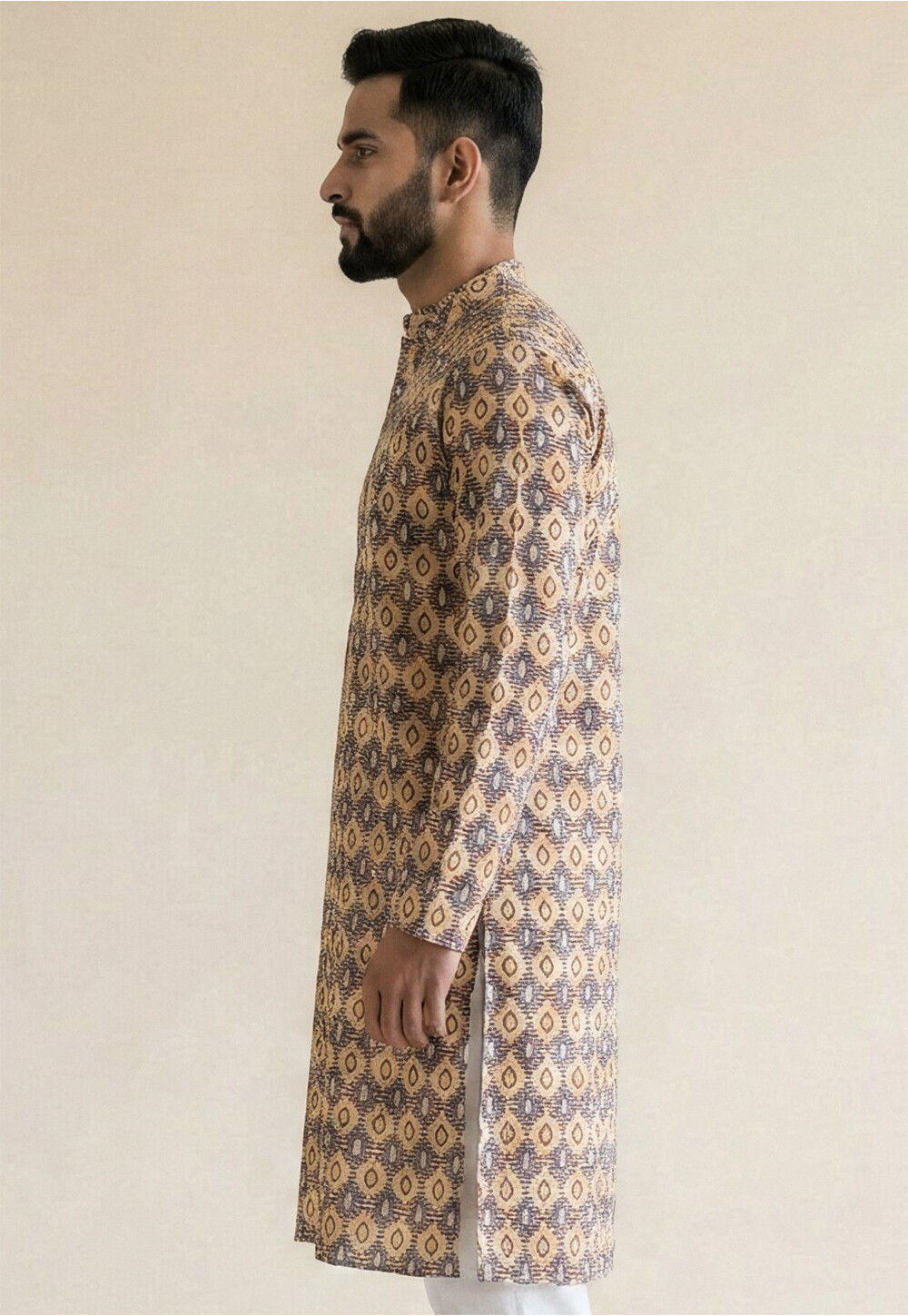 Buy Hand Block Printed Cotton Kurta in Beige Online : MTE2877 - Utsav ...