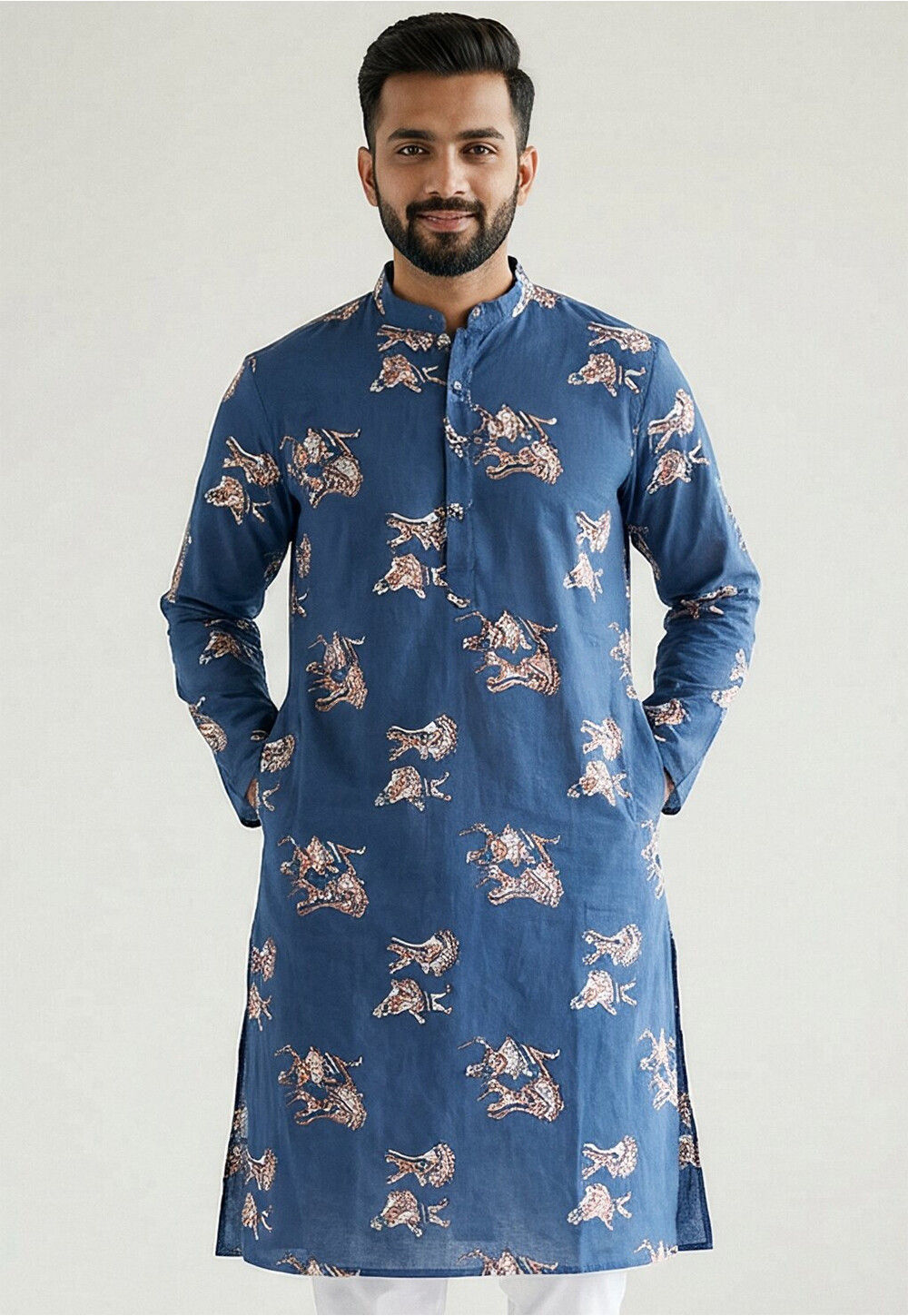 Buy Hand Block Printed Cotton Kurta in Navy Blue Online : MTE2870 ...