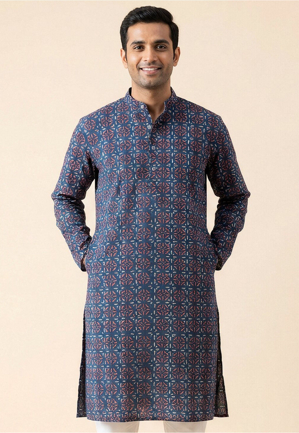Buy Hand Block Printed Cotton Kurta in Navy Blue Online : MTE2875 ...