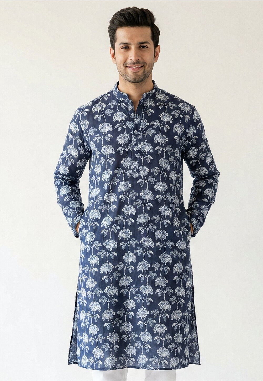 Buy Hand Block Printed Cotton Kurta in Navy Blue Online : MTE2883 ...