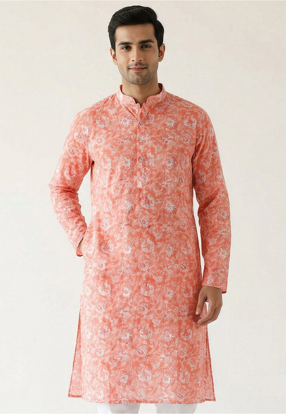 Buy Hand Block Printed Cotton Kurta in Peach Online : MTE2880 - Utsav ...