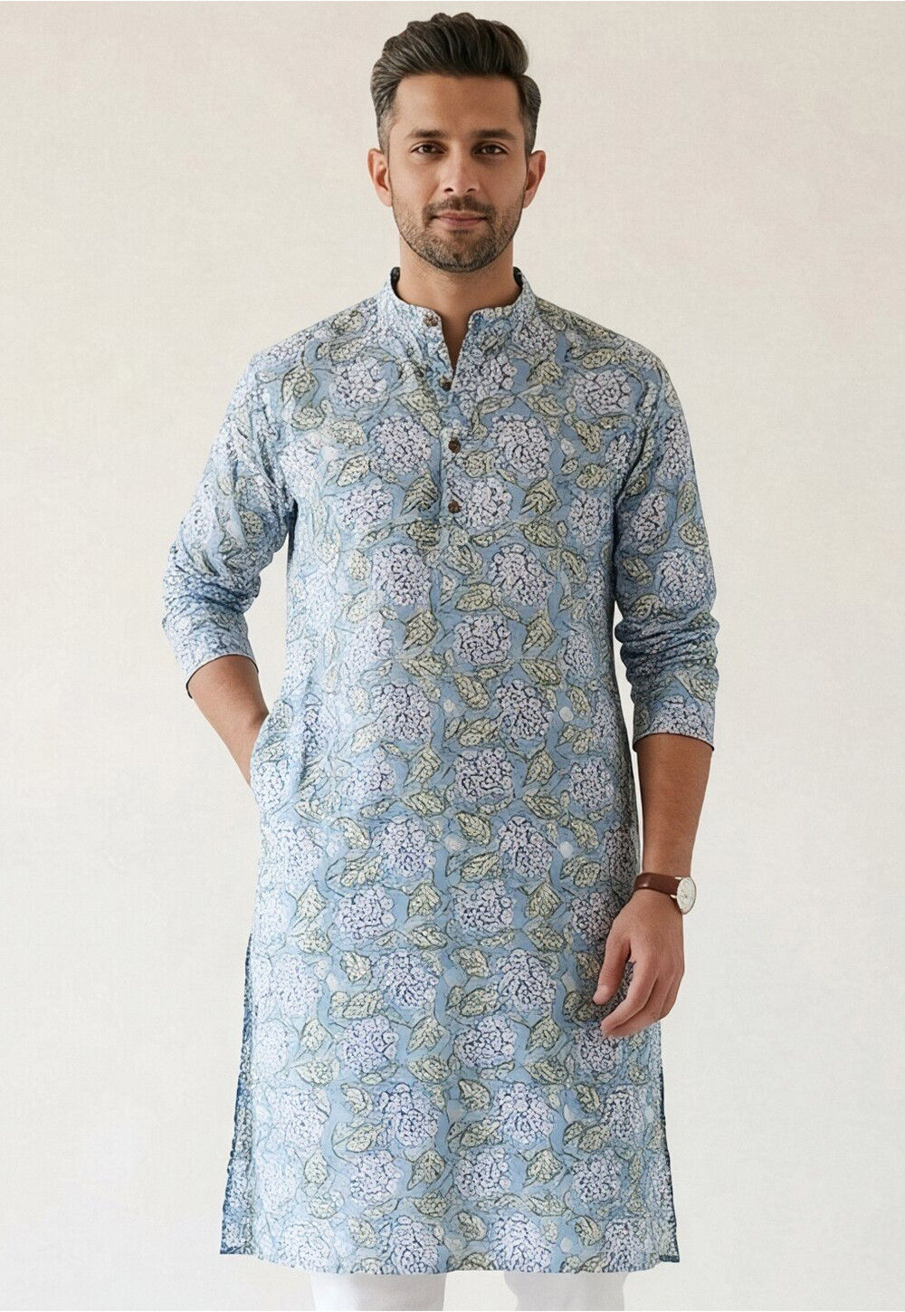 Buy Hand Block Printed Cotton Kurta in Sky Blue Online : MTE2878 ...