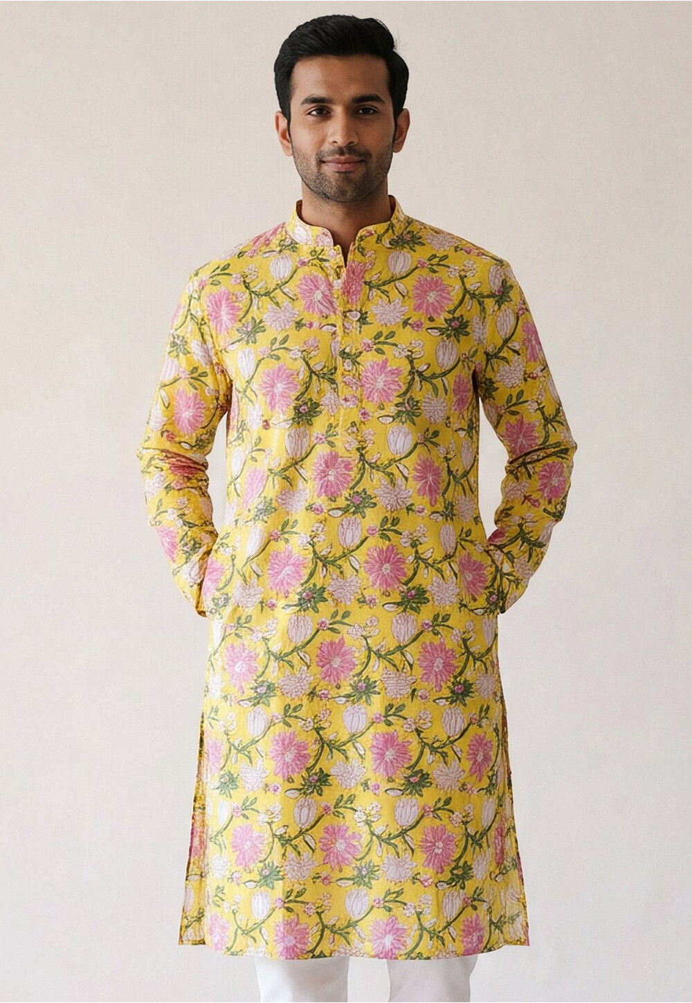 Buy Hand Block Printed Cotton Kurta in Yellow Online : MTE2881 - Utsav ...