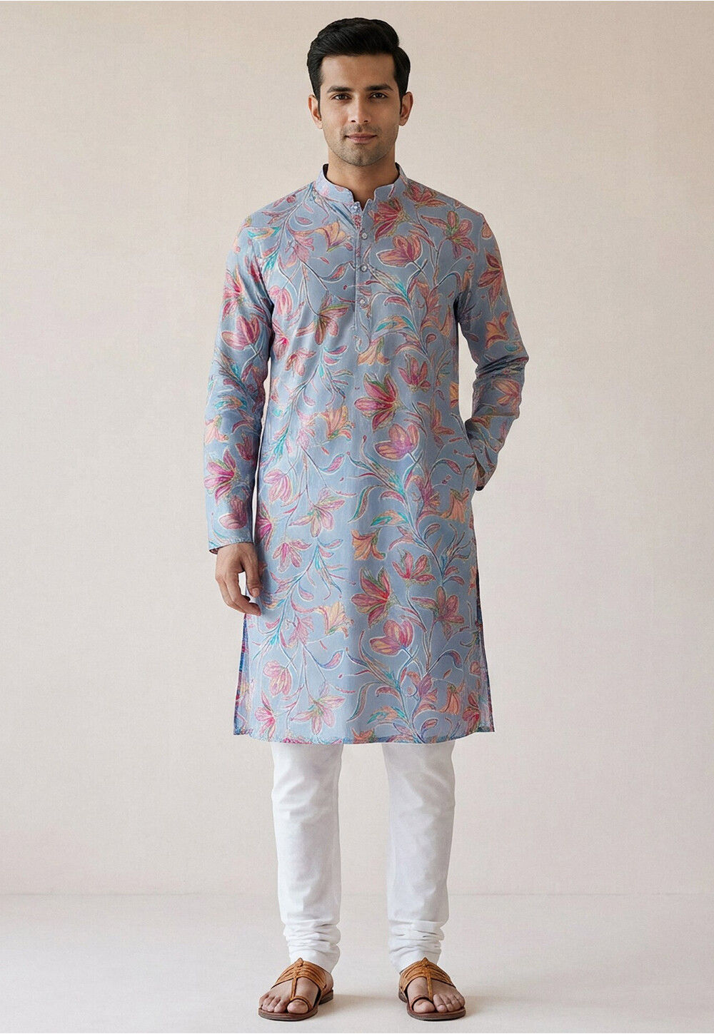 Buy Hand Block Printed Cotton Kurta Set in Grey Online : MTE2897 ...