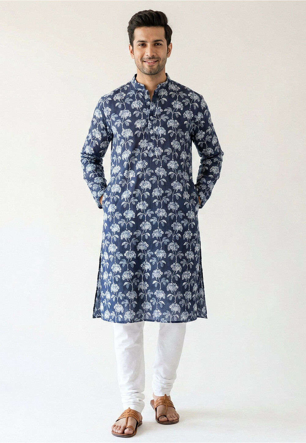 Buy Hand Block Printed Cotton Kurta Set in Navy Blue Online : MTE2898 ...