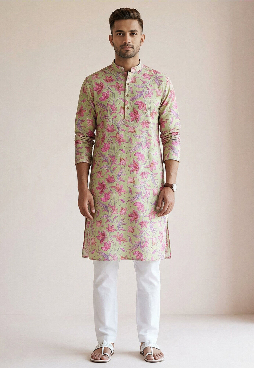 Buy Hand Block Printed Cotton Kurta Set in Pastel Green Online ...