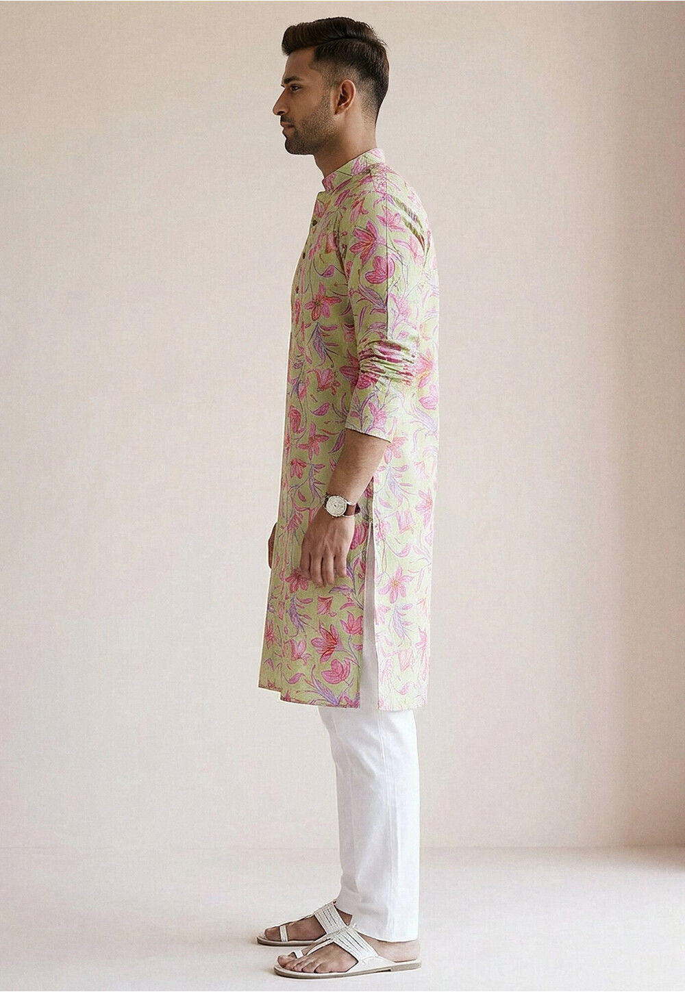 Buy Hand Block Printed Cotton Kurta Set in Pastel Green Online ...