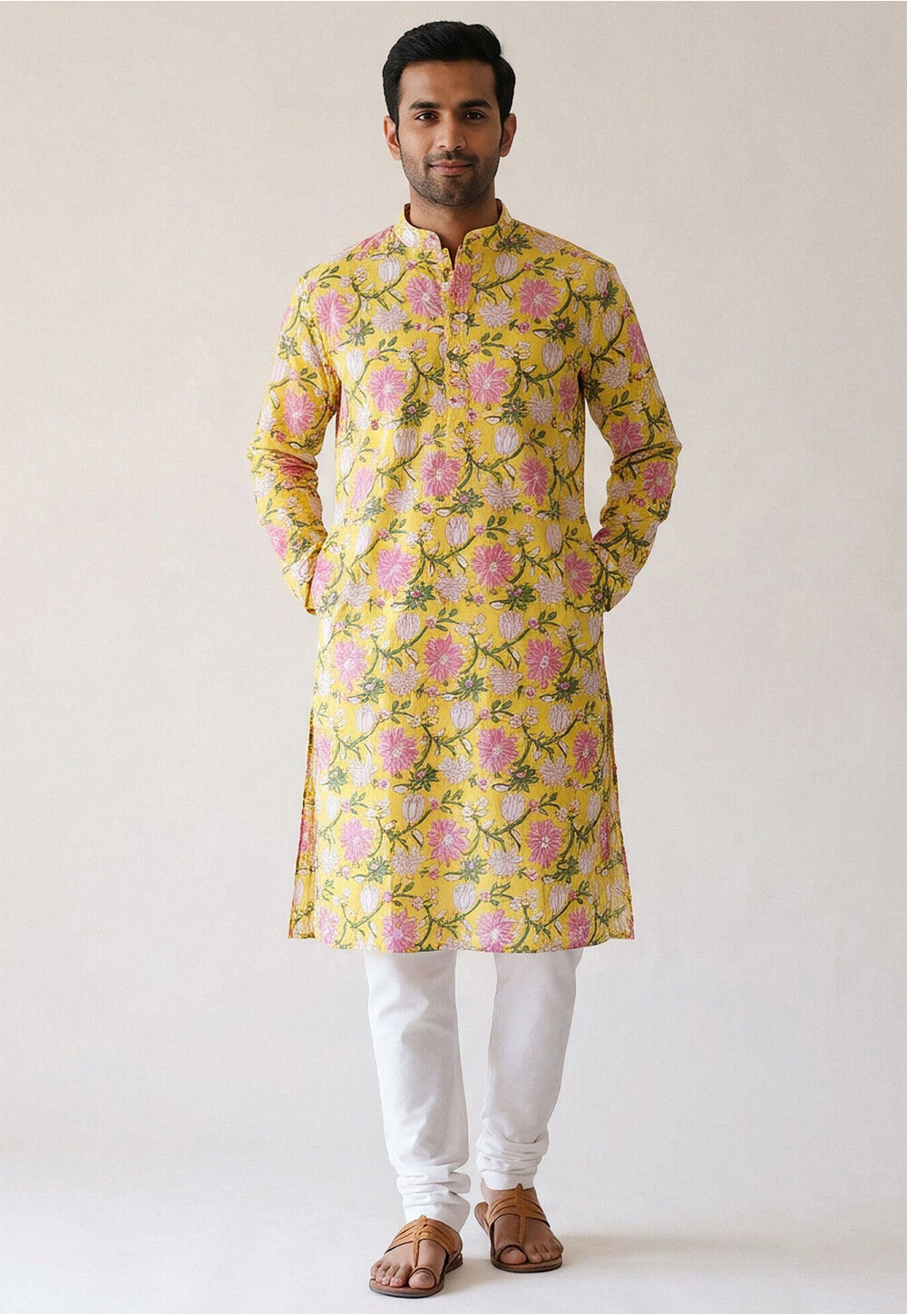 Buy Hand Block Printed Cotton Kurta Set in Yellow Online : MTE2896 ...