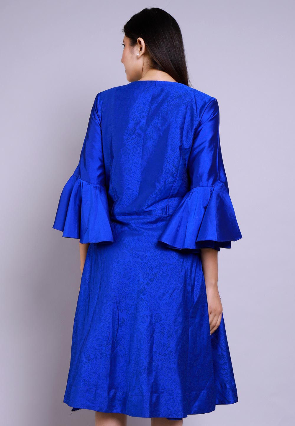 Buy Hand Block Printed Cotton Silk Fit N Flare Dress in Royal Blue ...