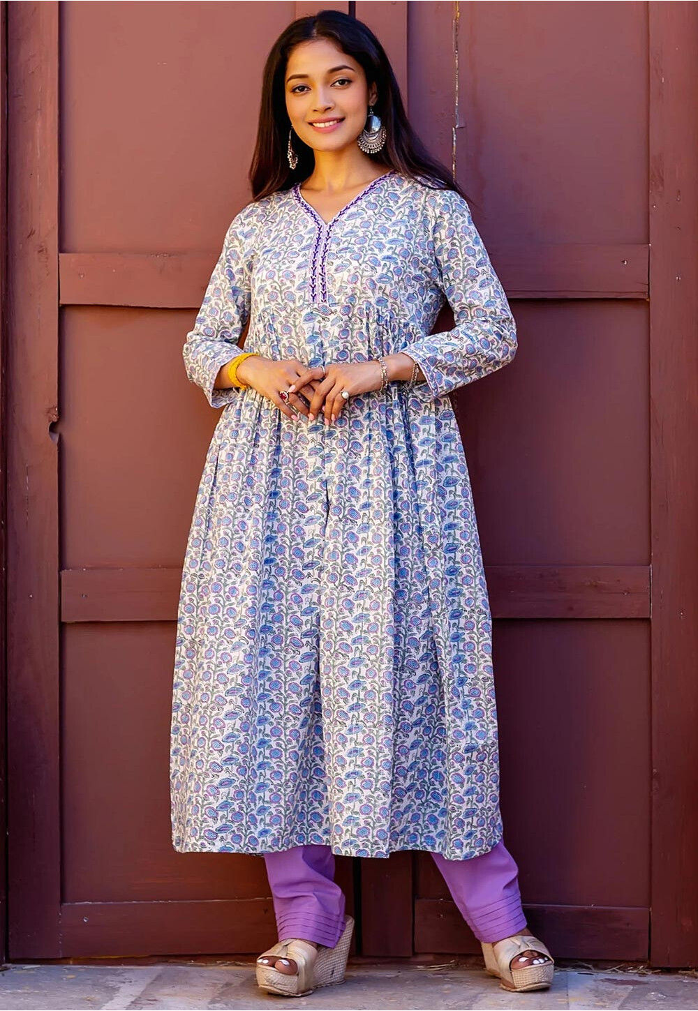 Buy Hand Block Printed Pure Cotton Pakistani Suit in White Online ...