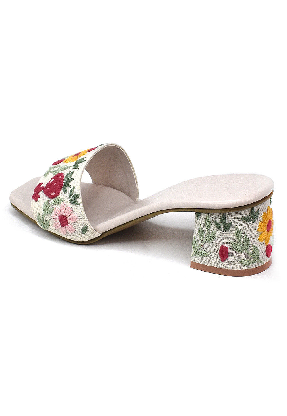 Buy Hand Embroidered Art Silk Heels in Off White Online : DBL147 ...