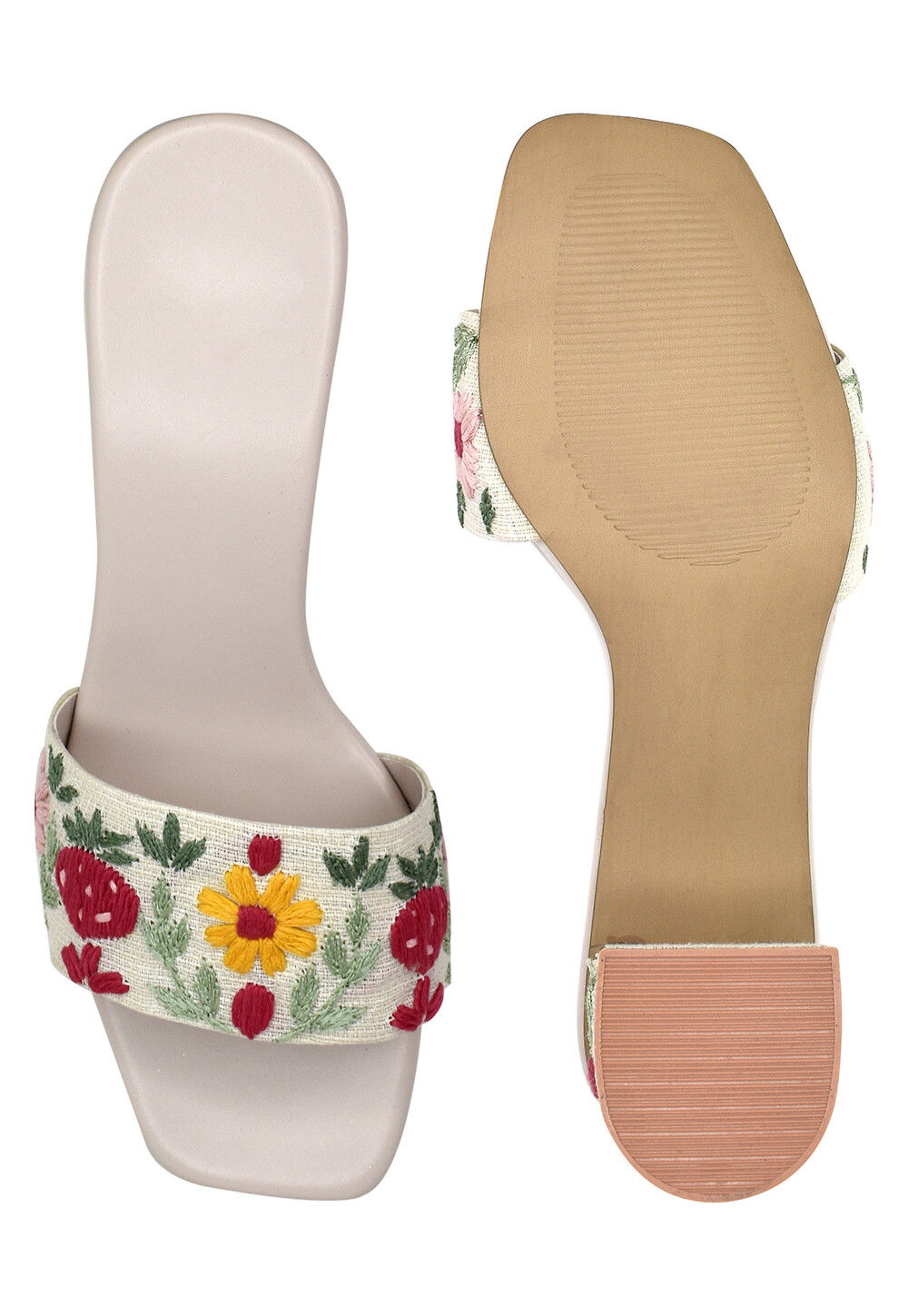 Buy Hand Embroidered Art Silk Heels in Off White Online : DBL147 ...