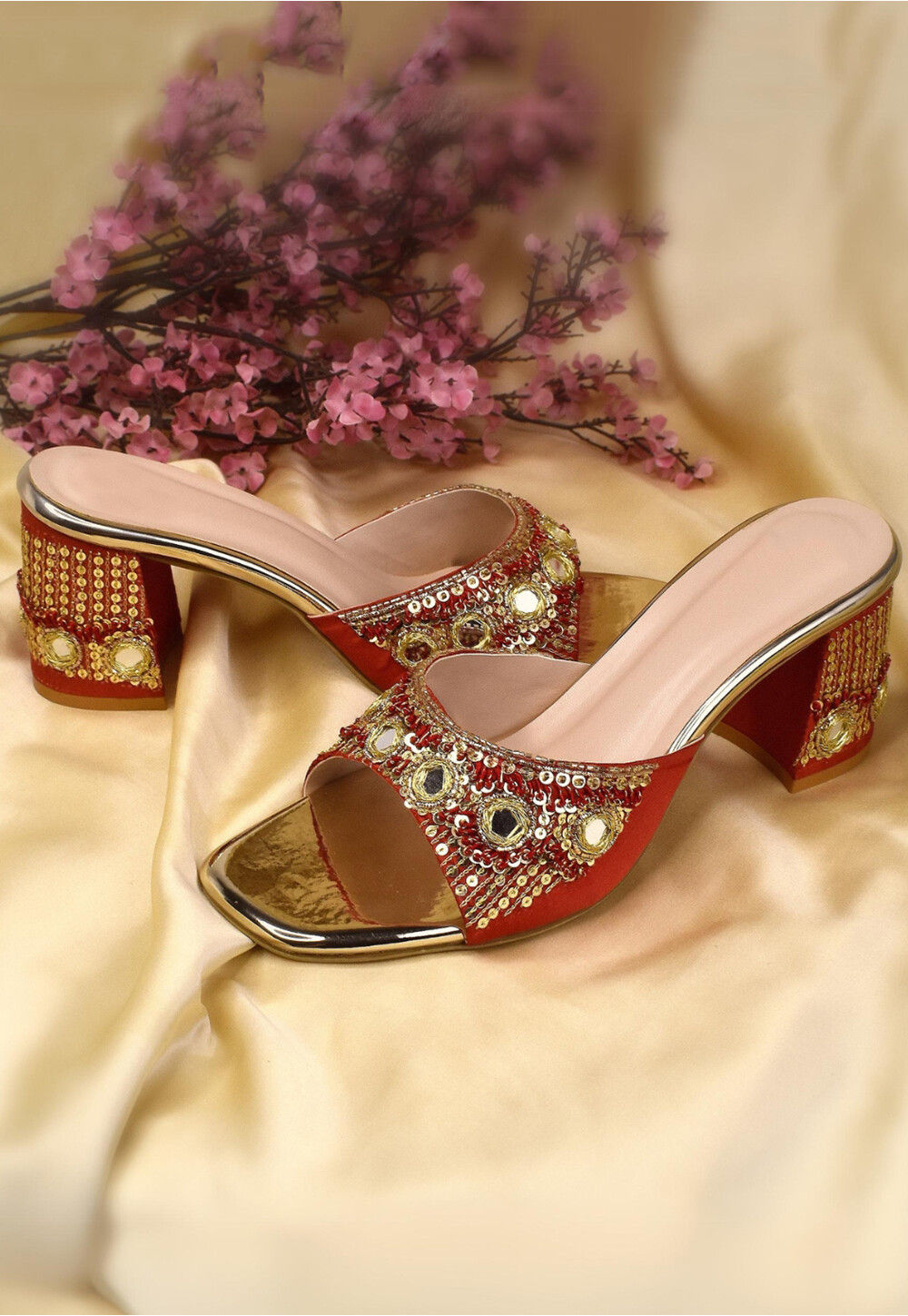 Buy Hand Embroidered Art Silk Heels in Red Online : DBL146 - Utsav Fashion