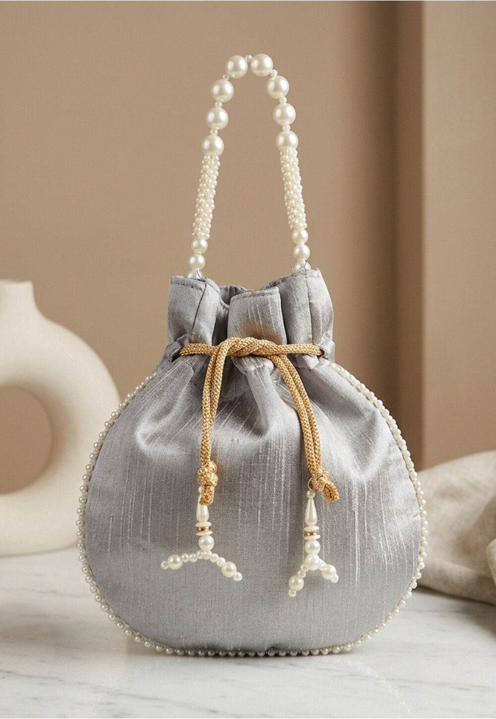 Buy Hand Embroidered Art Silk Potli Bag in Grey Online : DRS63 - Utsav ...
