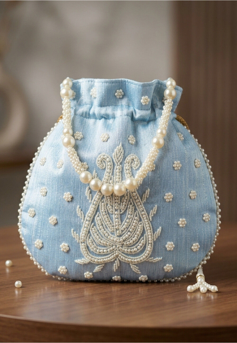 Buy Hand Embroidered Art Silk Potli Bag in Light Blue Online : DRS93 ...