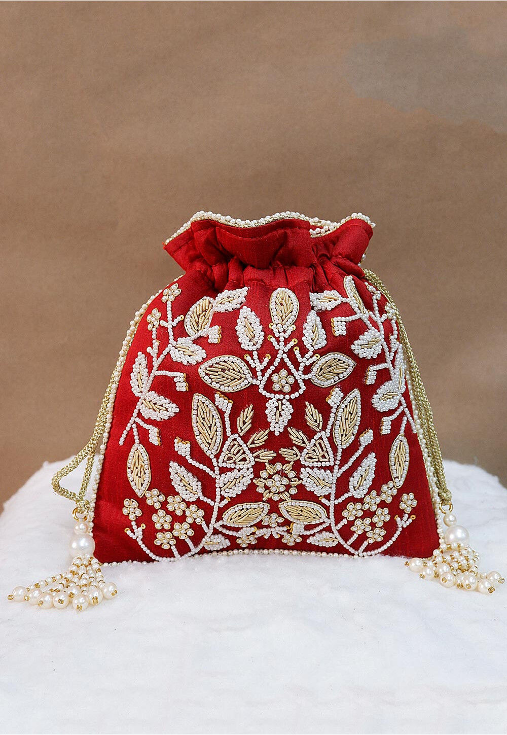 Buy Hand Embroidered Art Silk Potli Bag in Maroon Online : DMQ449 ...