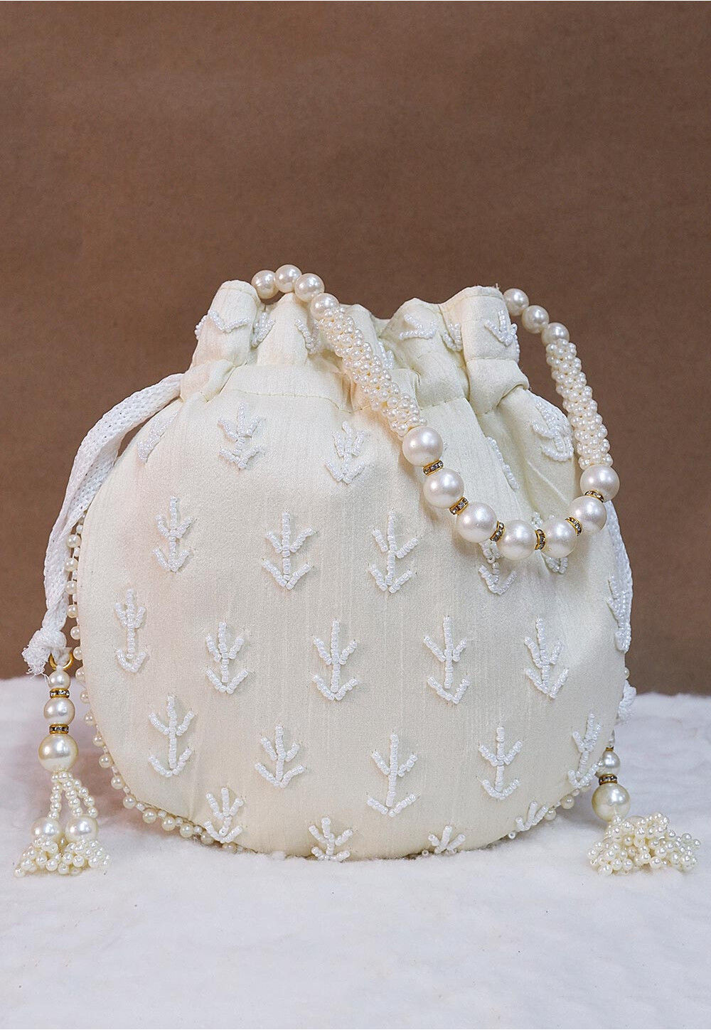 Buy Hand Embroidered Art Silk Potli Bag in Off White Online : DMQ478 ...