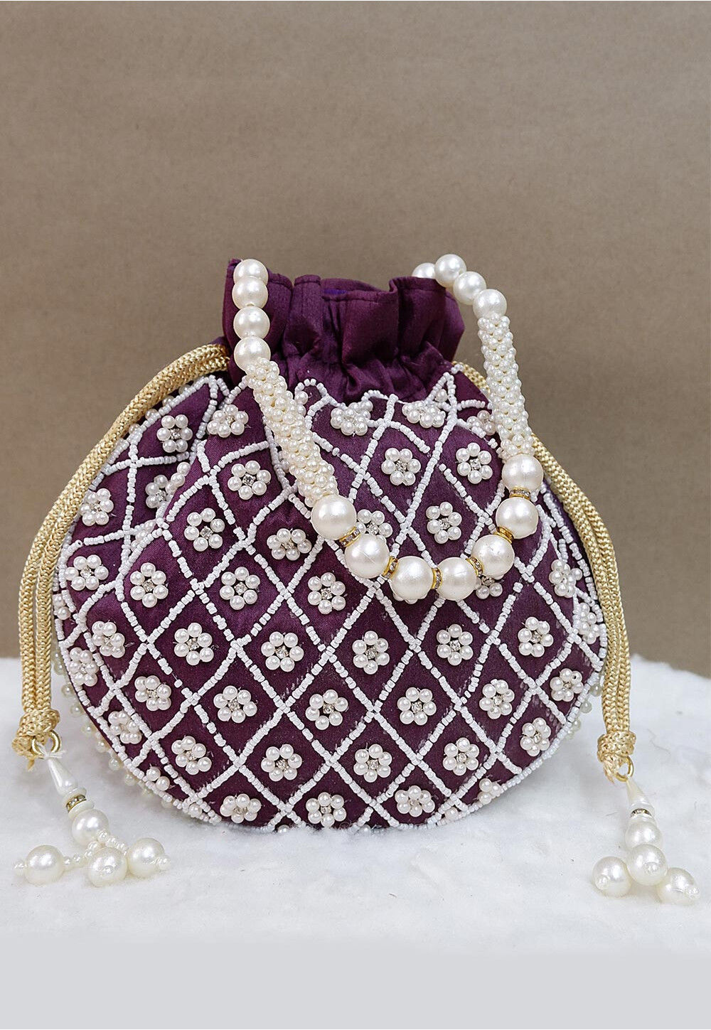 Buy Hand Embroidered Art Silk Potli Bag in Wine Online : DMQ485 - Utsav ...