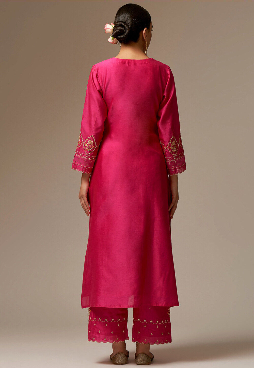 Buy Hand Embroidered Chanderi Silk Straight Kurta Set in Fuchsia Online ...