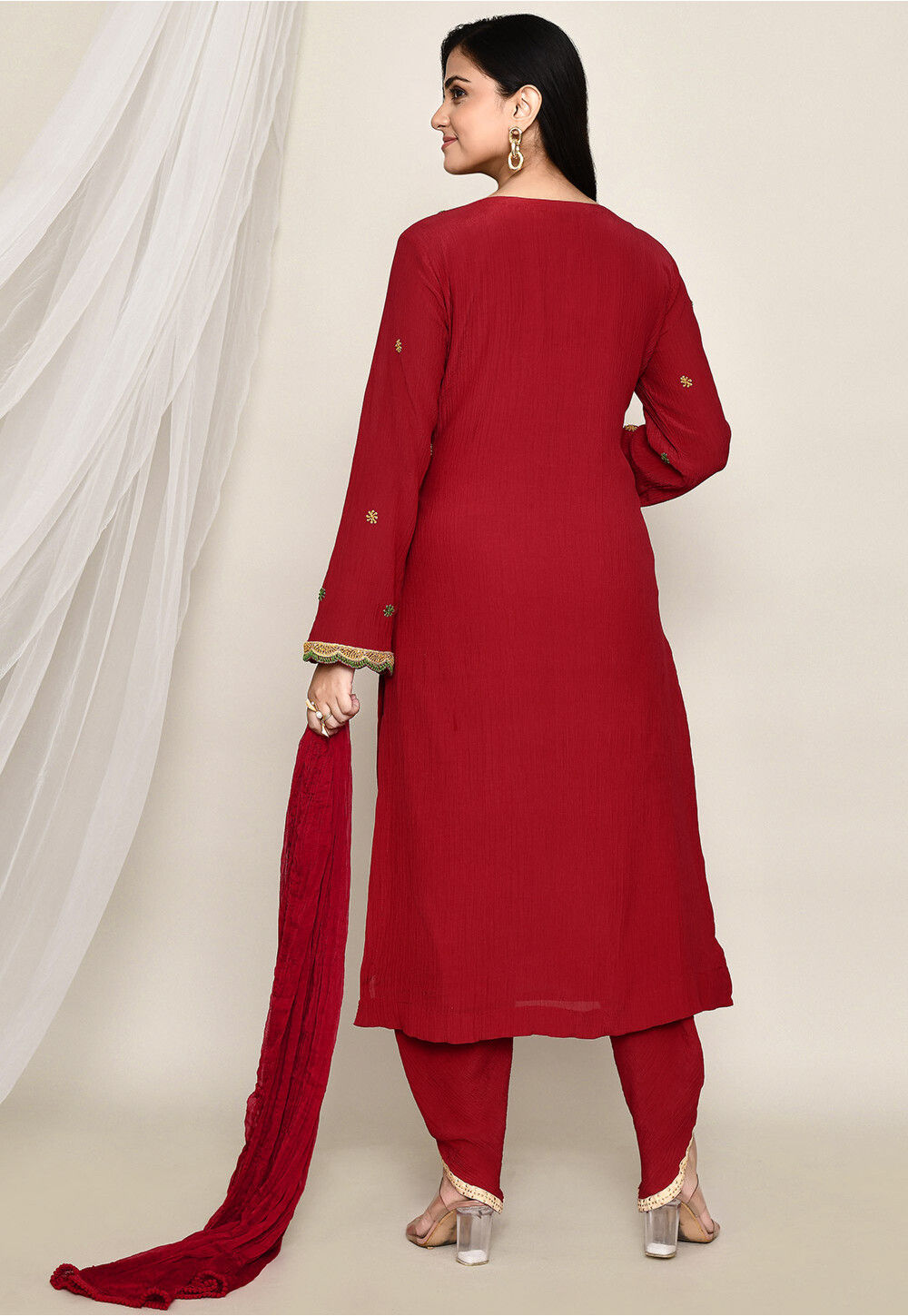 Buy Hand Embroidered Crepe Punjabi Suit in Maroon Online : KQC416 ...