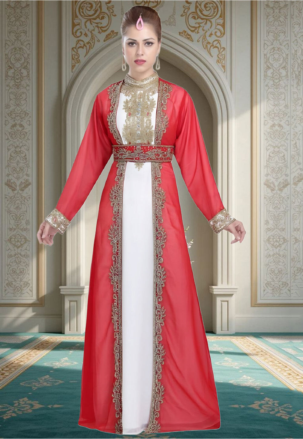 Buy Hand Embroidered Georgette Moroccan Abaya in White Online : QUN248 ...