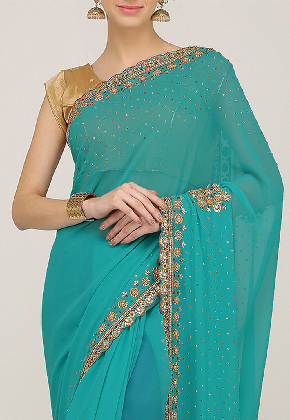 Buy Hand Embroidered Georgette Saree in Turquoise Online : SAR1042 ...