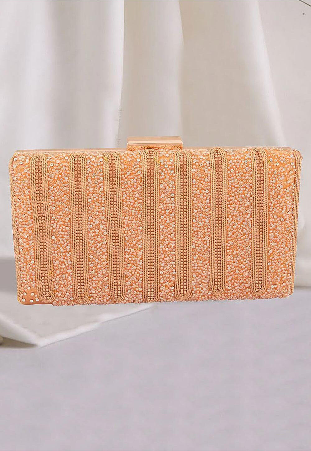 Buy Hand Embroidered Metal Rectangular Clutch Bag in Rose Gold Online ...