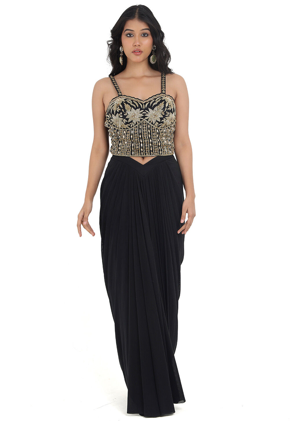 Buy Hand Embroidered Net Crop Top Set in Black Online : TSF422 - Utsav ...